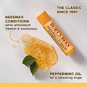 Burt's Bees 100% Natural Origin Moisturizing Lip Balm, Original Beeswax with Vitamin E & Peppermint Oil, 1 Tube