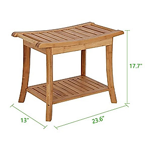 Bamboo Spa Bath Shower Bench Stool Seat with Storage Shelf Organizer Stool Bench Seat with Non-Slip Foot Shower Bath Seats