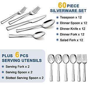 Homikit 66-Piece Silverware Flatware Set with Serving Utensils, Stainless Steel Square Cutlery Set for 12, Eating Utensils Includes Fork Spoon Knife, Dishwasher Safe