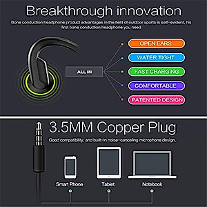 Bone Conduction Headphones, Open Ear Sports Headphone, with IP8 Waterproof Sweatproof and Noise Reduction Microphone, for Running, Sports, Fitness,Black