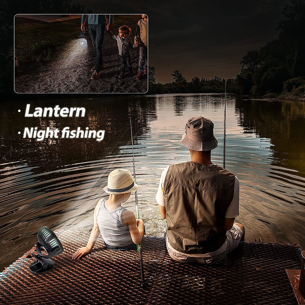 Battery Operated Clip On Camping Fan with LED Lights, Mini Desk Fan Rechargeable 2200mAh with 3 Level Air Flow, Portable Personal Fan for Baby Stroller Camping Home Office Travel Indoor Outdoor