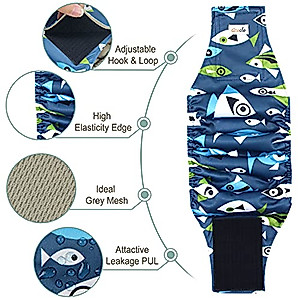 Grecle Premium Male Dog Wraps - High Absorbency Male Dog Diapers (Pack of 3) - Washable Belly Band for Male Dogs Incontinence and Puppy Training (Seafloor, S)