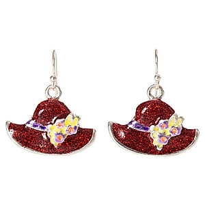 Artisan Owl - Red Hat (Red Hat Society) Glitter Dangle Earrings