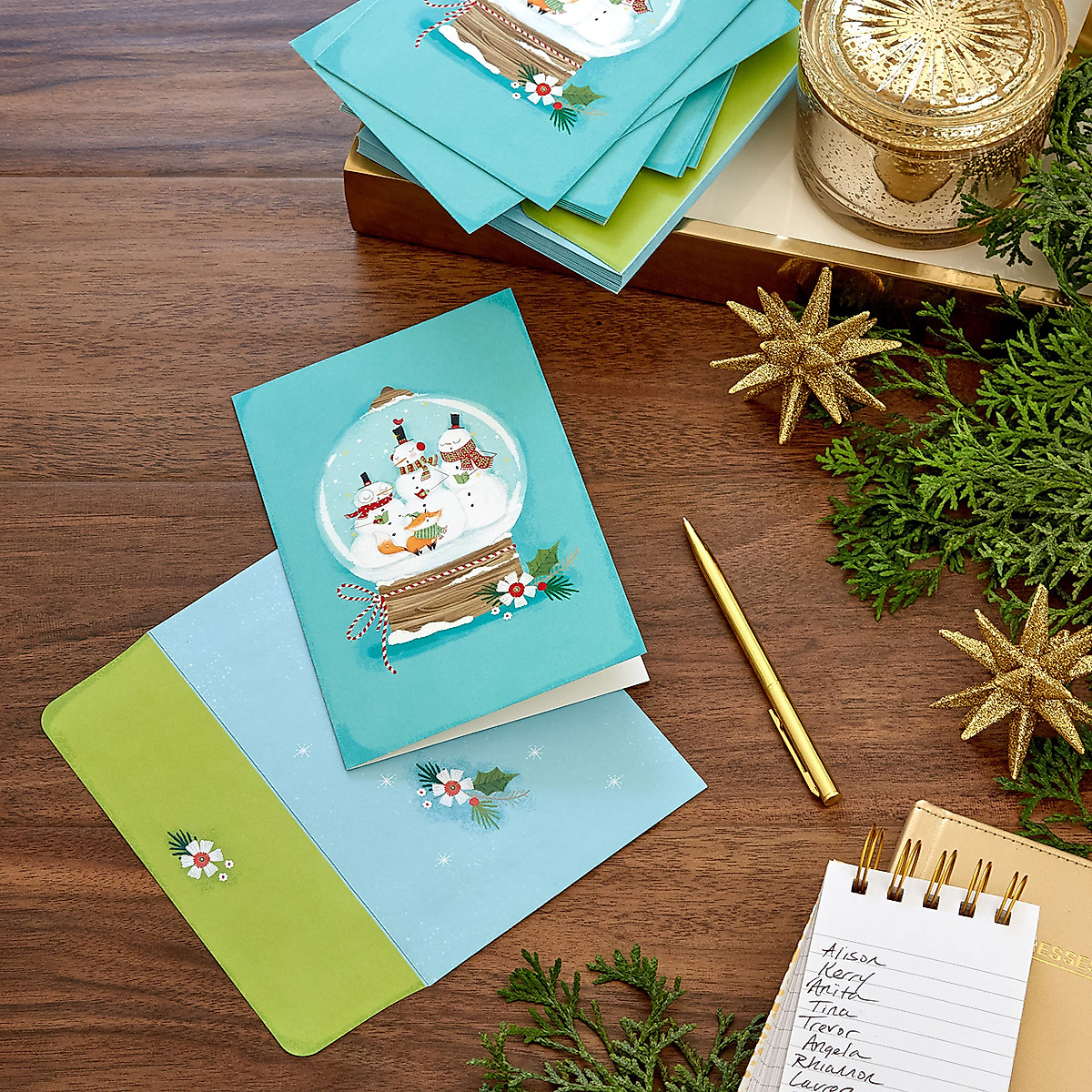Hallmark Boxed Christmas Cards, Snowmen Snow Globe (16 Cards and 17 Envelopes)
