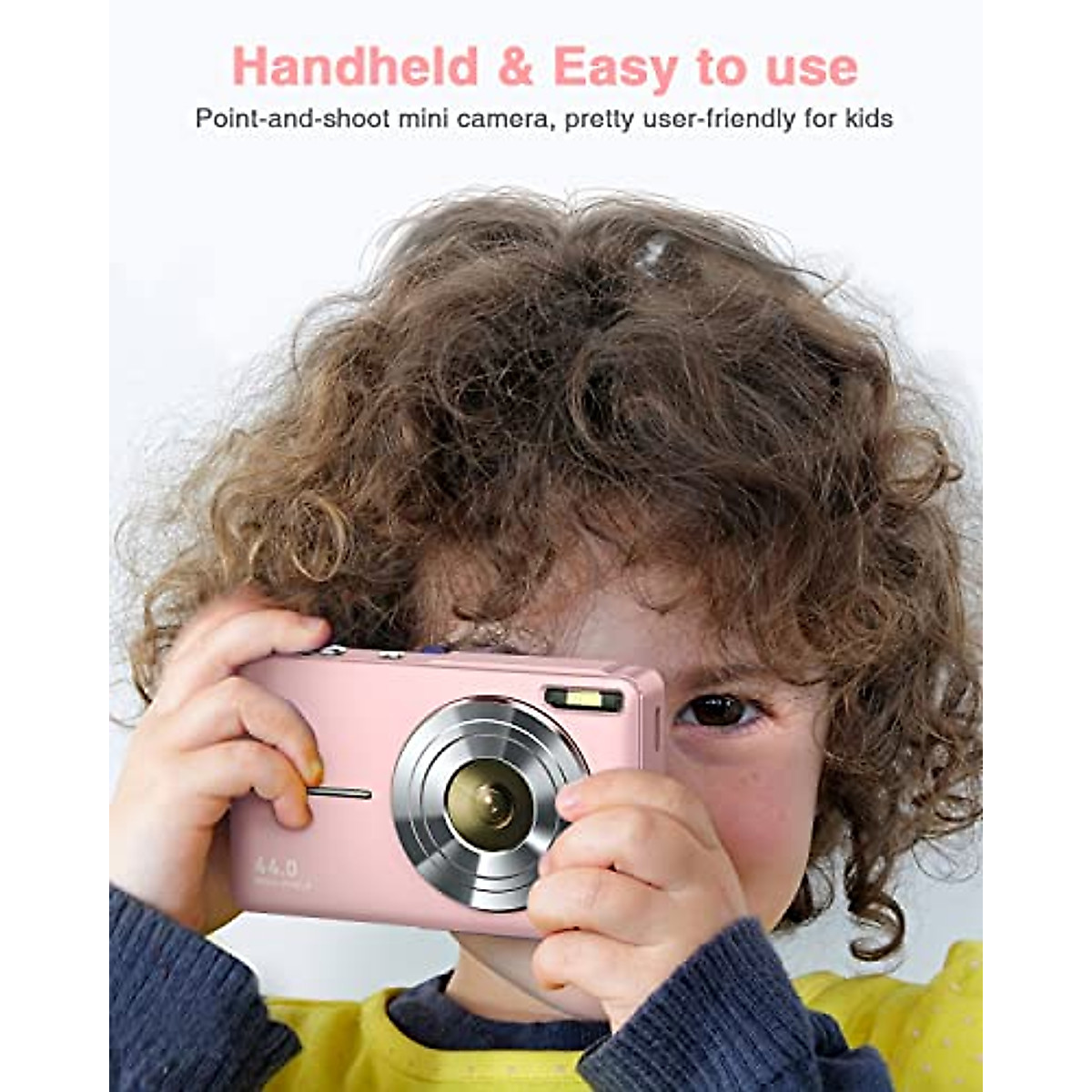 Digital Camera for Kids, Lecran 1080P 44MP Kids Camera with 32GB Card Point and Shoot Camera with 16X Zoom, Compact Portable Cameras Christmas Birthday Gift for Children Kids Teens Girl Boy(Pink)