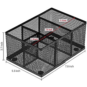 MyGift Modern Black Metal Mesh Desk Office Supplies Organizer Caddy with 4 Storage Compartments, Set of 2