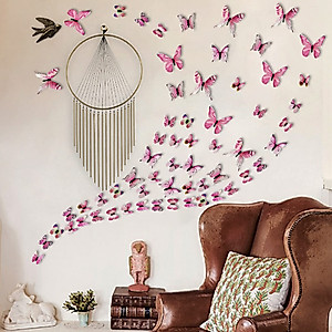 Ewong 3D Butterfly Wall Stickers Arts Decor Crafts for Kids Girls, Home Decorations for Living Room Baby Bedroom Bathroom Nursery Classroom Office Decals 60PCS (60 Pink)