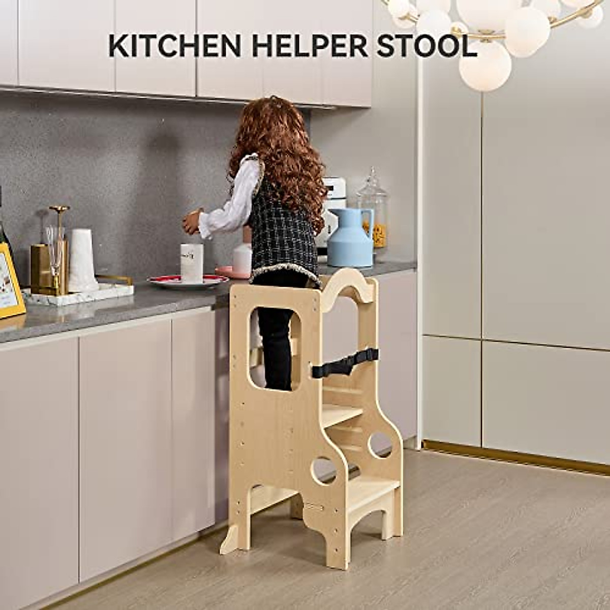 Kudikt Toddler Tower Kitchen Helper：Heavy Learning Tower for Toddlers 1-3 19.73 LB Wood Toddler Learning Tower Large Toddler Standing Tower Kitchen Tower