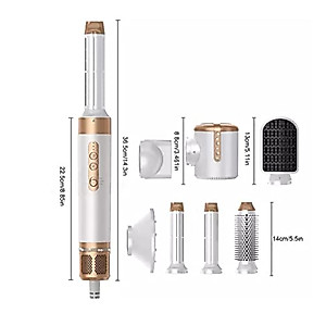 Hot Air Hair Dryer Brush, 7 in 1 Hot Air Brush Styler Dryer and Volumizer Hair dryer Left & Right Curling Barrel/Straightener/Wind hood/Concentrator/Curling Comb Hair Brush Blow Dryer for Women, White