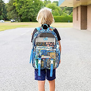 HTWO Clear Backpack, PVC Stadium Approved Backpacks, School Bookbag Suitable for Boys, With Pendant (Dark Blue)
