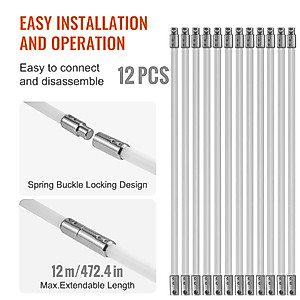 VEVOR 39 Feet Chimney Sweep Kit, w/ 12 Reinforced Nylon Flexible Rods, Ergonomic Chimney Cleaning Brush, 360-Degree Brush Chimney Cleaner, Rich Accessories for Fireplace Flue Home Use Fits Most Pipes