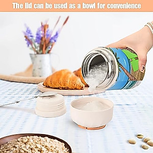 CUPADA Beach Cat Unicorn Food Jar, Tropical Palm Tree Insulated Hot Food Jars Vacuum 17OZ with Folding Spoon for Work Trip Picnic Camping