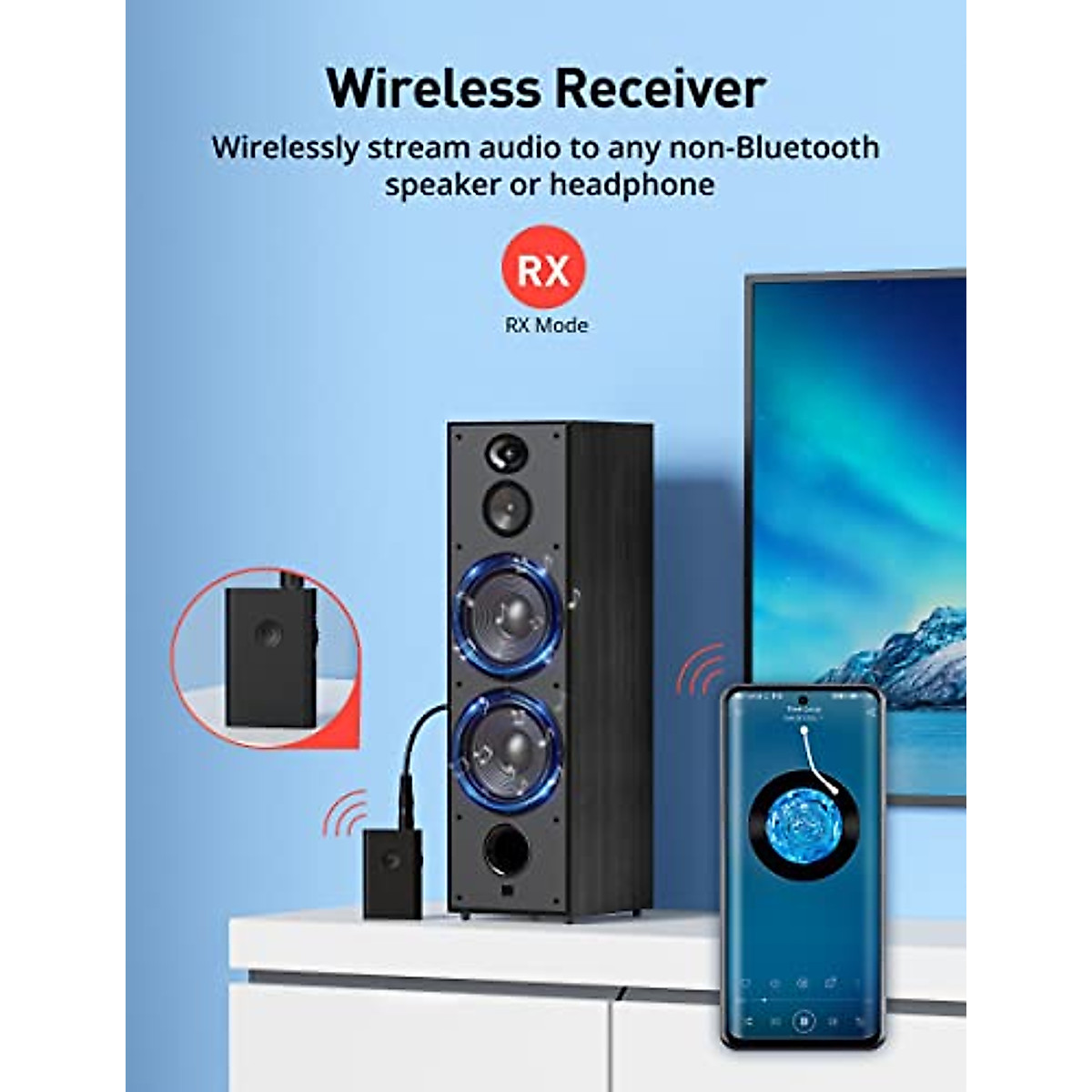 V5.0 Bluetooth Transmitter Receiver for TV PC, 2-in-1 AUX Audio Adapter, Wireless 3.5mm Bluetooth Adapter for Headphones/Car/Home Stereo/Switch/Speakers, Simultaneously Pair 2 Devices