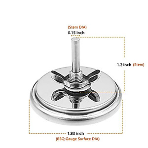 1.8 Inch Barbecue Grill Temperature Gauge Replacement for CharBroil Models Pit BBQ Thermometer Fahrenheit and Heat Indicator for Meat Cooking, Stainless Steel Temp Gauge
