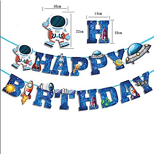 Rocket flying saucer happy birthday garland banner letter astronauts style birthday flag party decoration children spaceship galaxy birthday banner