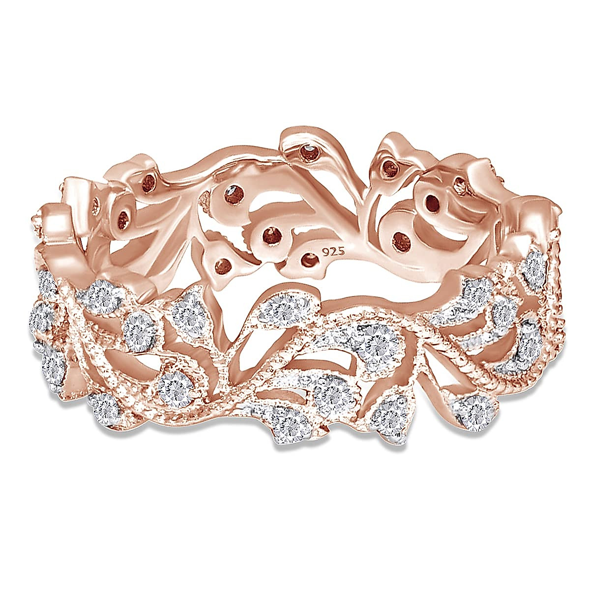 SAVEARTH DIAMONDS Floral Design, 3/8 Carat Round Cut Lab Grown Diamond Cluster Engagement Wedding Band Ring In 14k Rose Gold Over Sterling Silver Jewelry For Women (0.38 Cttw) Size-5