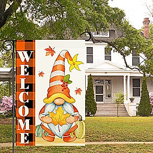 OlaTopia Set of 4 Gnome Seasonal Garden Flags 12x18 Double Sided, Buffalo Plaid Welcome Spring Summer Winter Fall Garden Flag, Vertical Burlap Farmhouse Yard Flags for Home Outdoor Decor