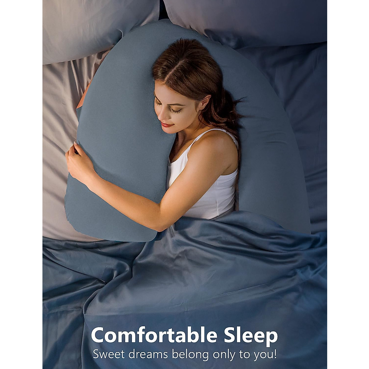 AngQi Body Pregnancy Pillow,L-Shaped Pregnancy Pillow for Side Sleepers,Maternity Body Pillow with Velvet & Jersey Cover, Gray＆Blue