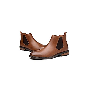 DECARSDZ Mens Classic Vegan Leather Chelsea Business Casual Boots Dress Ankle Boot Brown