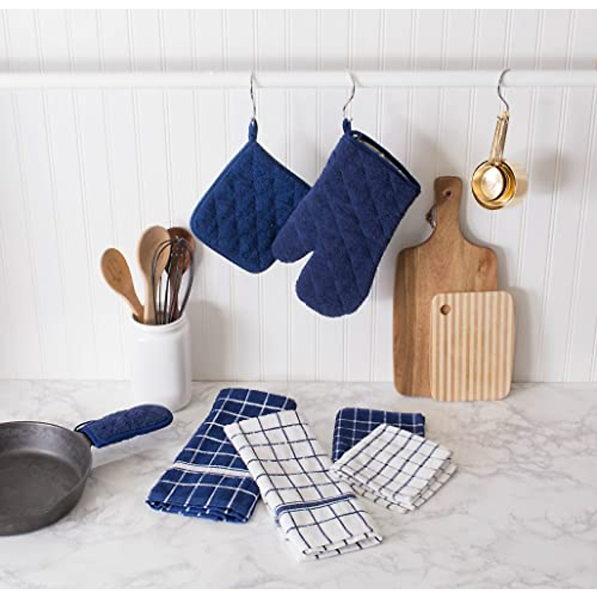 DII Basic Terry Collection Windowpane Dishtowel Set, 16x26, Blue, 4 Piece