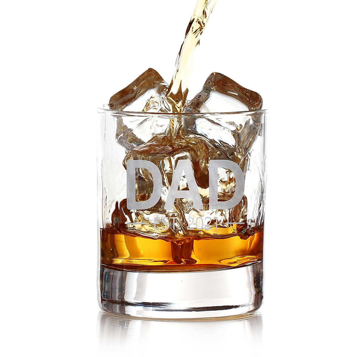 DAD EST 2021 Custom Personalized Whiskey Glass - Laser Engraved Etched Funny Gift for Dad Uncle Grandpa
