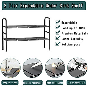 Under Sink Cabinet Shelf Organizer, Expandable Metal Under Sink Rack Storage with 8 Removable Panels for Kitchen Bathroom, 2 Tiers, White