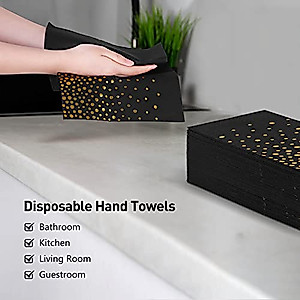 durony 120 Pack Gold Foil Guest Napkins Polka Dot Disposable Hand Towels Linen-Feel Guest Napkins 12 x 17 Inch Cocktail Dinner Paper Napkins Decorative Bathroom Napkins for Parties, Wedding