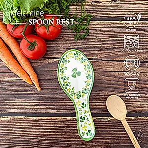 UPware Melamine Spoon Rest Spoon Holder Kitchen Utensil Holders 9.625 Inch for Kitchen Counter Dining Table (Shamrock)