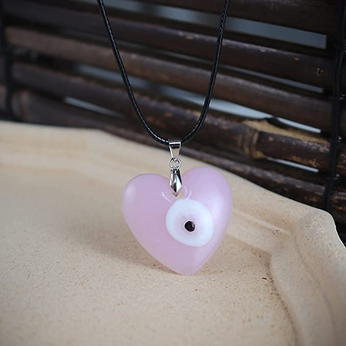 Caiyao Evil Eye Pendant Necklace Glass Leather Rope Chain Turkish Protect Lucky Necklace for Women Men-3Pcs Heart Shape