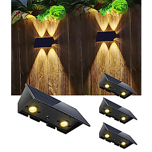 Roopure Solar Fence Light 8 Pack Bundle, Solar Motion Lights Cool White Lighting & Solar Wall Light Outdoor Up and Down Warm Lighting Security and Decorative for Yard Fence Deck Step Wall Porch Garden
