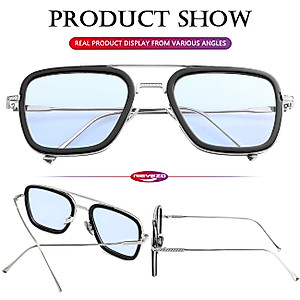 AIEYEZO Tony Stark Sunglasses Vintage Square Metal Frame Eyeglasses for Men Women - Iron Man and Edith Sun Glasses (Spider Man Same Color)