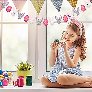 Tatuo Easter Wool Felt Egg Garland Handmade Bunny Pom Pom Garland Colorful Wool Felt Egg Balls Decorations for Spring Easter Indoor Outdoor Home Party Hanging Decor