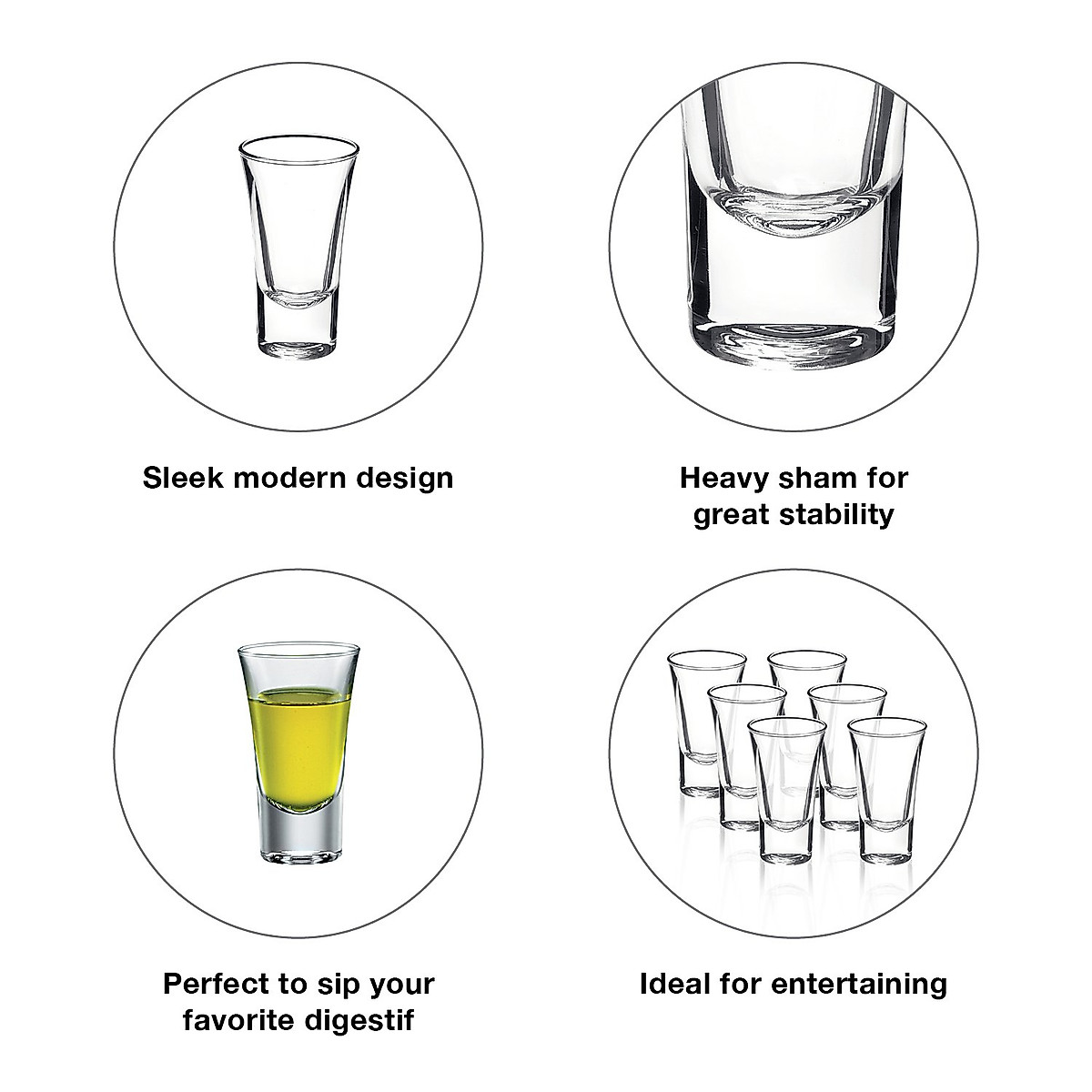 Bormioli Rocco Dublino Collection Shot Glasses - Set of 6 Clear Shot Tumblers With Heavy Base – 2-Ounce Shooter Glass For Spirits & Liquors – Classic European Design Drinkware For Bar, Pub & Home Use
