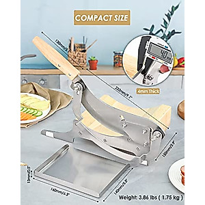 Moongiantgo Biltong Slicer Chinese Medicine Radiused Beef Jerky Cutter, 0-0.5” Adjustable Thickness, Wooden Base Herb Root Cutting Machine for Ginseng Antler Gastrodiae Maca Ganoderma
