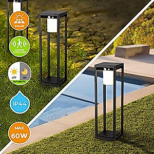 BRIMMEL Outdoor Solar Floor Lamp Solar Powered Patio Landscape Garden Motion Sensor Aluminum Path Light for Deck Balcony Yard Cordless Rechargeable Ip44 Waterproof Super Bright, Black 20" SG601057