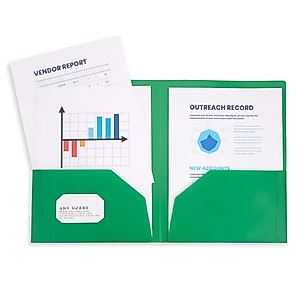 6 Pack Multicolor Plastic Two Pocket Folders, Plastic Folders with 2 Pockets and Business Card Slot, 2 Pocket Plastic Folders for School, Home, and Work, 6 Pack Plastic Folders