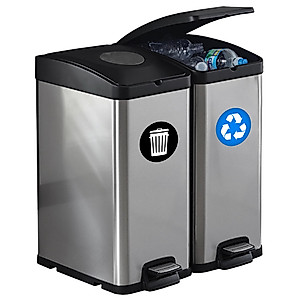 Recycle and Trash Logo Stickers 4 Pack - 4in Circle - for Metal or Plastic Garbage cans, and Bins - Indoor & Outdoor - Laminated and UV Protected Premium Decal (Blue, Small)