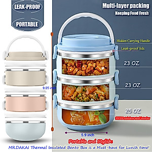 Mr.Dakai Portable Electric Heated Bento Lunch Box for Adults Kids, 71oz Stackable Stainless Steel Hot Food Lunch Box Container, 3-Tier Insulated Bento Box Adult Thermal Lunch Box, Food Warmer Set