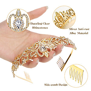 Tigeen 20 Pcs Crystal Tiara Crowns Princess Crown for Women Crown with Combs Rhinestone Princess Tiara Bride Crown for Birthday Party Bridal Wedding Prom Hair Accessories(Gold)