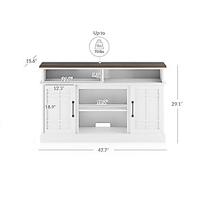 BELLEZE Modern 48" Farmhouse Wood TV Stand & Media Entertainment Center Console Table for TVs up to 50 Inch with Open Storage Shelves & Cabinets - Norrell (White)