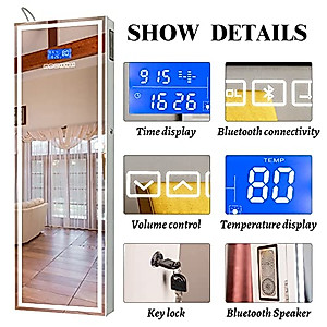 KEDLAN Upgraded Jewelry Organizer with Bluetooth Speaker, Wall/Door Mounted Jewelry Armoire, Full Length Lighted Mirror with Jewelry Cabinet,Jewelry Box with Time and Temperature Display