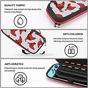 Red Hens and Cock Portable Travel Carry Case Hard Shell Pouch with Pockets Storage Bag for Switch Console Game and Slots Cards Accessories