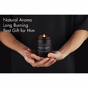 Scented Candles for Men | Lavender & Wood Scented Candle - Candle for Men, Men Candles for Home Scented, Candle Gifts for Him/Friend, Aromatherapy Candle in Black Jar