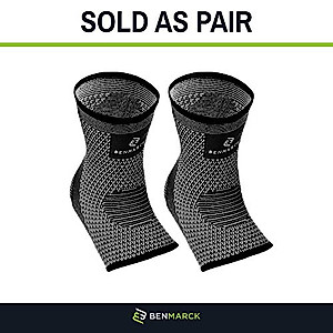 Benmarck Achilles Tendon Support Brace, Plantar Fasciitis Sock, Ankle Compression Sleeve For Running, Tendonitis and Flat Feet Relief (Gray Black, Unisize)