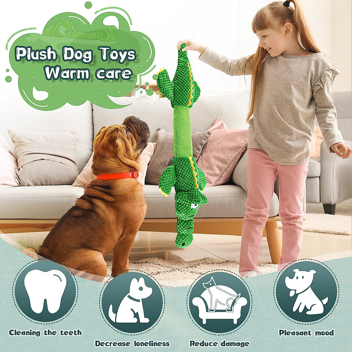 WOWBALA Dog Toys for Large Dogs: Squeaky Dog Toys - Plush Dog Chew Toys - Tough Tug of War Dog Toys - Interactive Puppy Toys for Small,Medium,Large Breed