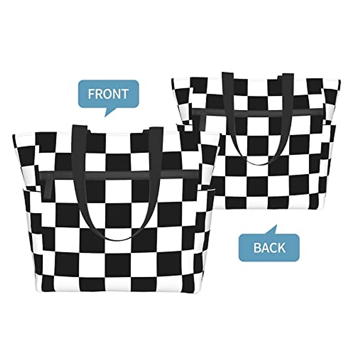 suzpngi black white check Casual Tote Bag Multi-functional Shoulder Bag for Gym Work Travel Shopping