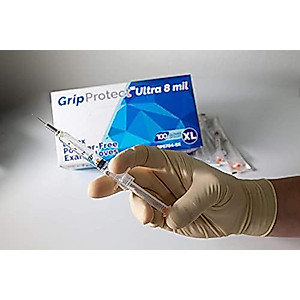 GripProtect Ultra 8 Mil Latex Exam Gloves, Disposable, Textured, Medical, Automotive, Janitorial, Home, EMS, Hospital, Law-Enforcement (Large 100)