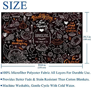 Thanksgiving Food Turkey Pumpkin Doodles Prints Soft Warm Cozy Blanket Throw for Bed Couch Sofa Picnic Camping Beach, 150×100cm