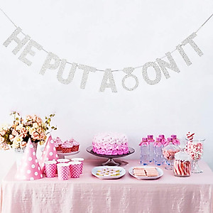 Silver Glitter He Put A Ring On It Banner, Bunting Garland Photo Booth Props for Wedding, Engagement, Bachelorette, Bridal Shower Party Decorations