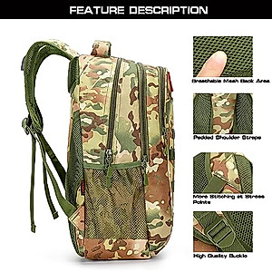 Camo Backpack for Men,Army Military Boys Backpack for School with Pen Bag,40l Waterproof Day Pack for Outdoor Travel Camping